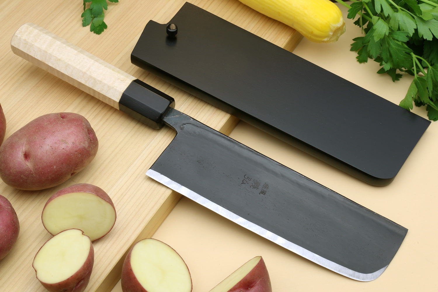 Yoshihiro Kurouchi High Carbon White Steel #2 Nakiri Japanese Vegetabl – Yoshihiro Cutlery