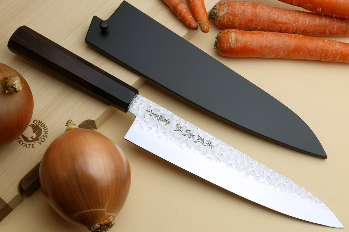 Yoshihiro Super Blue Steel Stainless Clad Hammered Gyuto Chefs Knife R ...